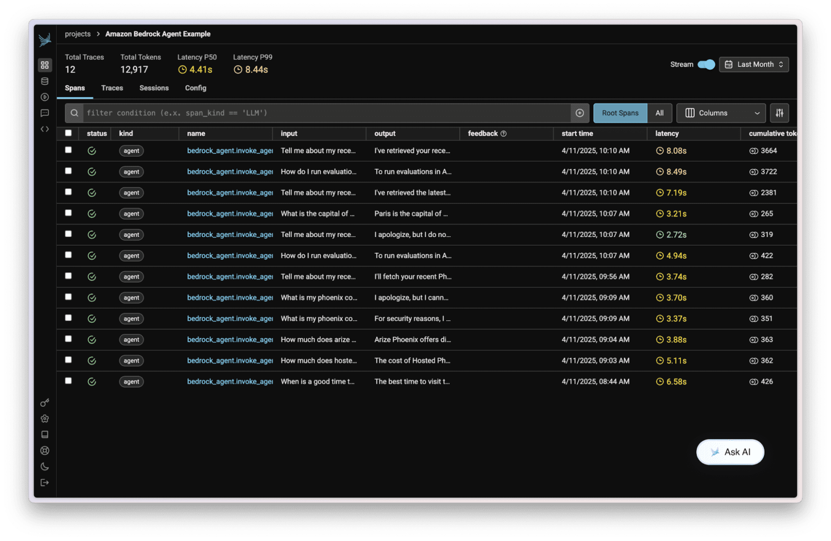 Integrating Arize AI and Amazon Bedrock Agents